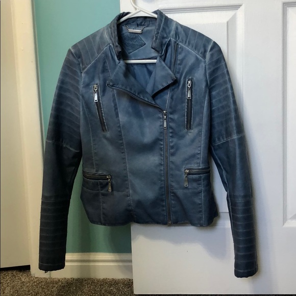 Jackets & Coats | Blue Leather Jacket | Poshmark